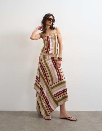Topshop Jupe densemble ample en maille ray&eacute;e - Vert multicolore