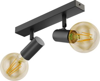 LEDs Com E27 Vintage Decken-Leuchte FARE, Retro, schwarz, schwenkbar, 2-flammig + LED Lampen gold max. je 818lm extra-warmweiß 3-Stufen Dimmen