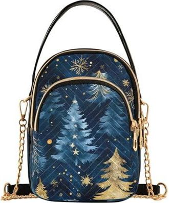 Mnsruu Sac à bandoulière pour femme - Motif arbre doré de Noël - Flocon de neige - Noir - Petit sac à bandoulière avec sangle réglable