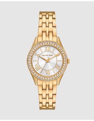Michael Kors Harlowe montre en acier inoxydable dor&eacute; &agrave; trois aiguilles, dor&eacute;e