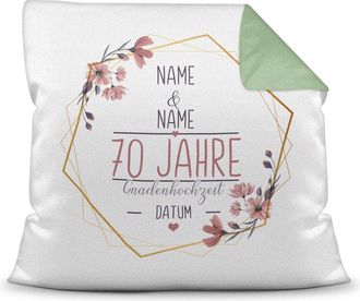 Tassendruck Kissen Hochzeitstag Gnaden Hochzeit - mit Name & Datum selbst gestalten - 70 Jahre Ehe, Geschenk Hochzeit, Jubiläum, Jahrestag - Farbkissen Rückseite 