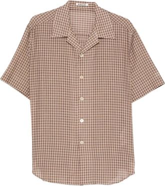 Auralee Homme, Chemises, Beige, Taille: L Chemise &agrave; Manches Courtes en Coton L&eacute;ger A&eacute;r&eacute; &agrave; Carreaux