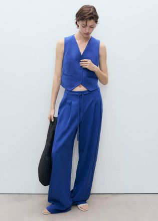 Mango Gilet de costume droit en lyocell bleu - Femme - XXS - MANGO