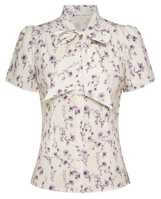 Belle Poque Hemden für Damen Büro Arbeit Bluse Sommer Vintage Retro Kurze Ärmel Streifen Tops mit Bow-Knot