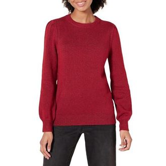 Amazon Essentials Pull Ras du Cou à Épaules Plissées Doux Au Toucher Femme, Rouge Foncé, XXL
