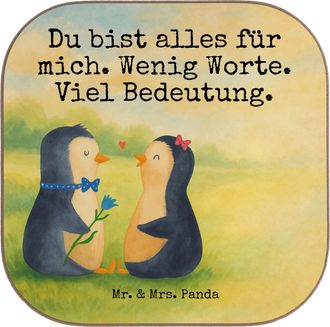 Mr. & Mrs. Panda Untersetzer f&uuml;r Gl&auml;ser Pinguin P&auml;rchen Design - Geschenk, gl&auml;seruntersetzer, Hochzeitstag, gl&uuml;cklich, Hochzeitsgeschenk, Pinguine, Tischuntersetzer, L