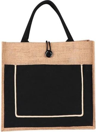 BESPORTBLE UTHCLO Fourre-Tout R&eacute;utilisable en Lin Noir Petit Format avec Poign&eacute;es Paquet d&Eacute;picerie Utilitaire Grosse Capacit&eacute; Pochette de Rangement L&eacute;g&egrave;re et Pol