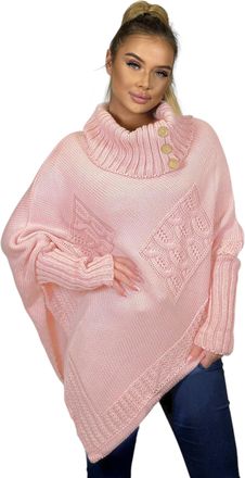 Mississhop Poncho Strick Sweatshirt Pullover Umhang &Uuml;berwurf 30-01 Rosa