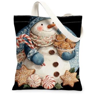 Generic Sacs fourre-tout en toile motif bonhomme de neige, motif vacances dhiver, sacs d&eacute;picerie r&eacute;utilisables, l&eacute;gers et lavables avec bandouli&egrave;re pour le sh
