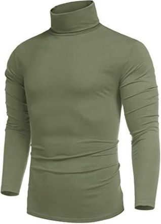 Coofandy Pull Homme Col Roulé à Manches Longues Tops T-Shirt à Col Roulé Pullover Sweater Hiver Slim Fit Couleur Unie Basique Pulls Chauds Armée Verte M