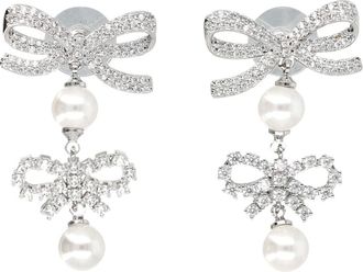 Self Portrait Femme, Accessoires, Gris, Taille: ONE Size Double Bow Pearl Earrings