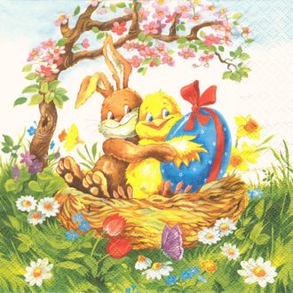 Hela Servietten 20er Pack Motiv Hase und K&uuml;ken im Osternest
