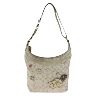 Coach Pre-owned Signature Flower Applique Canvas Leather Shoulder Bag - - Pre-owned - Damen - Beige - ONE SIZE