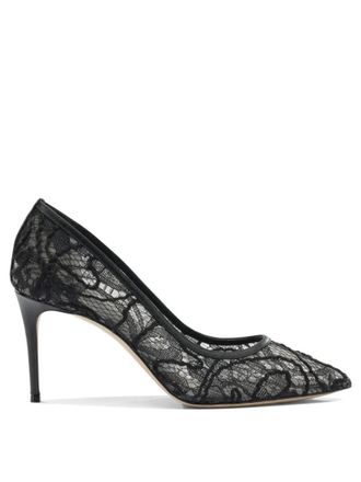 Casadei Hohe Schuhe - Pointed Toe Lace Overlay Pumps - Gr. 37,5 (EU) - in Grau - f&uuml;r Damen