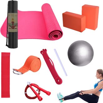 Generico Yoga-Kits für Heimtraining, Yoga-Set, Yogamatte mit Transport, Fitnessgeräte für Frauen und Männer, inklusive Latex-Widerstandsband, Stretchband