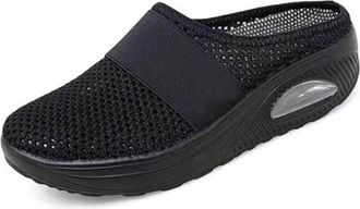 Onsoyours Clogs Weiche Hausschuhe Damen Pantoletten Mesh Sabot Mit Orthop&auml;disch Luftkissen Atmungsaktiv Plateau Freizeit Sandalen Slipper A Schwarz 40 EU