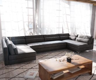 DELIFE Wohnlandschaft Elio XL 400x185 cm Lederimitat Vintage Anthrazit, Wohnlandschaften