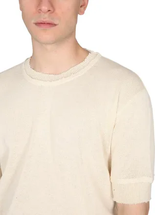 Maison Margiela Ribbed-Trim Wool Blend Sweater - White