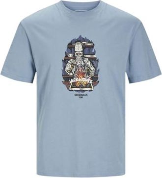 Jack & Jones Jorseven SS Crew Neck Sn T-Shirt pour Homme Motif cr&acirc;ne, Mountain Spring, S