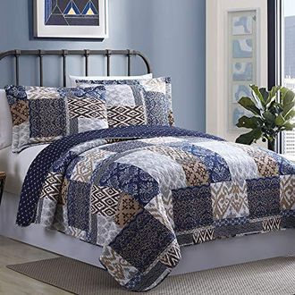 Modern Threads Amrapur Overseas 3CTNQLTG-LUR-TN 2-teiliges Wende-Bettw&auml;sche-Set, Doppelbett, Marineblau/rostfarben