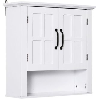HOMCOM Homcom - Armoire haute murale de salle de bain ou wc placard 2 portes 2 &eacute;tag&egrave;res niche dim. 60L x 20l x 58H cm mdf panneaux particules blanc