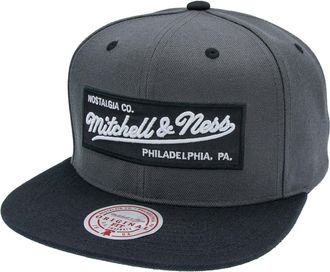 Mitchell & Ness 2 Tone Box Logo - Flat Visor Snapback Basecap, Charcoal-Black