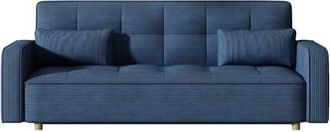 Concept Usine | Canapé Scandinave Convertible 3 Places Velours Côtelé | COPENHAGUE Bleu | Canapé Droit Modulable Moderne avec Accoudoirs + 2 Coussins | Dossier & As