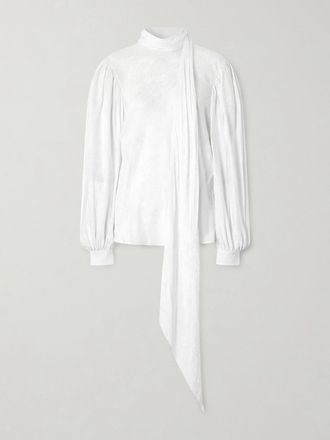 Gucci Schluppenbluse Aus Gl&auml;nzendem Cr&ecirc;pe Mit Jacquard-blumenmuster - Wei&szlig;