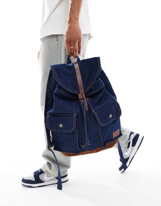 Levi's Heritage - Sac &agrave; dos en denim avec finitions en cuir - D&eacute;lavage fonc&eacute;-Bleu marine