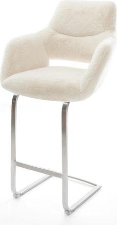 DELIFE Barstuhl Yago-Flex Pl&uuml;sch Creme-Wei&szlig; Freischwinger Flach Edelstahl Silberfarben Taschenfederkern, Barst&uuml;hle