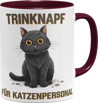 OM3 witzige Kaffee-Tasse mit Spruch - Trinknapf f&uuml;r Katzenpersonal - Katzenliebhaber Katze I - Keramik Becher - 325ml - Beidseitig Bedruckt - Bordeaux
