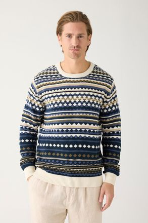 Knowledge Cotton Apparel Damen vegan Strickpullover Regular Jacquard Blau Gestreift