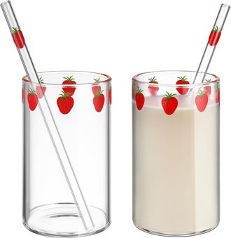 BESTOYARD 2 S&auml;tze Erdbeerglas Erdbeer-Haushaltswaren Wasser mit Stroh fl&uuml;ssig Erdbeergl&auml;ser schnapsgl&auml;ser Haushaltswasserbecher Wiederverwendbare trinkgl&auml;ser Be