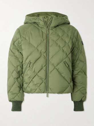 Burberry Daunenjacke Aus Gestepptem Shell Mit Lederbes&auml;tzen, Applikation Und Kapuze - Gr&uuml;n