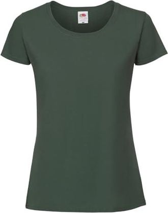 Fruit Of The Loom Ladies Iconic 195 - T-shirt moulant pour femme en coton peign&eacute;, col rond, basique avec coutures lat&eacute;rales, vert bouteille, M