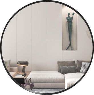 HOMCOM Wandspiegel, 60 x 60 cm Rund Badspiegel mit Aluminiumlegierungrahmen, dekorative Spiegel f&uuml;r Bad, Wohnzimmer, Schlafzimmer, Schwarz