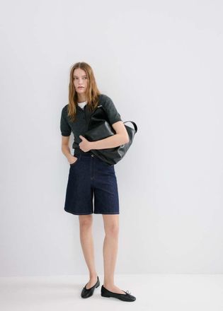 Mango Bermuda en jean droit taille haute bleu - Femme - 32 - MANGO