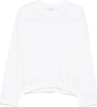 Brunello Cucinelli Femme, Pulls, Blanc, Taille: 42 FR Pull Col Rond Blanc &Eacute;paules Tombantes