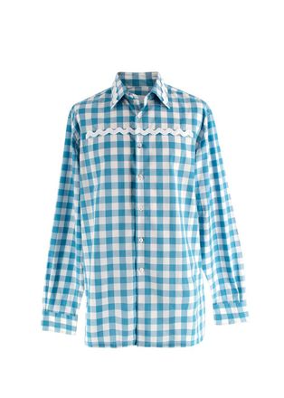 Prada Blue Gingham Long Sleeve Shirt Size 16.5