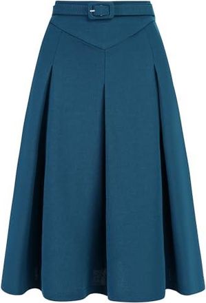 Allegra K Jupe Courte Patineuse pliss&eacute;e &agrave; la Taille d&eacute;contract&eacute;e pour Femmes Bleu XXL