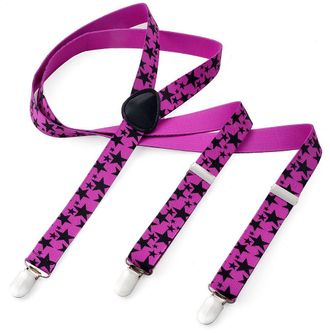 Miobo Herren Damen Long Hosentr&auml;ger Y Form Style 3er Clips elastisch Schmal Unifarbe und Bunt mit verschiedenen Motiv, Mehrfarbig (Pink Stern),Gr. One Size