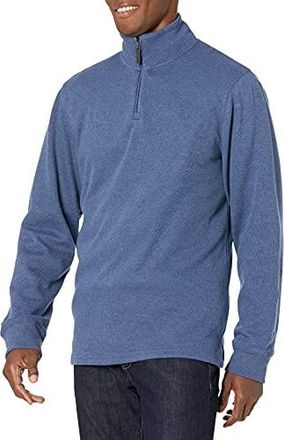 Amazon Essentials Pull Finement Côtelé Zippé 1/4 Homme, Bleu Chiné, XXL
