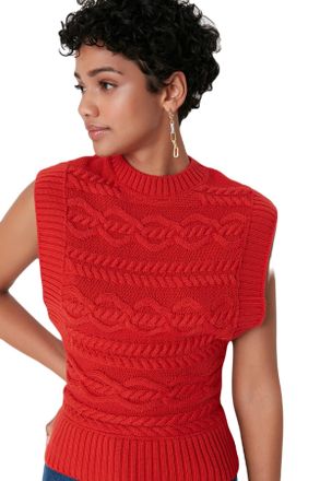 Trendyol Damen Knitting Detailed Knitwear Sweater, Rot, S EU