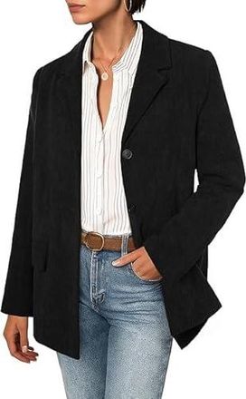 Belle Poque Veste en velours c&ocirc;tel&eacute; - Pour femme - Blazer de style boyfriend - Manches longues - Fermeture boutonn&eacute;e - Veste de transition, Noir, M