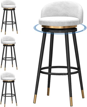Generic Set Aus 4 Drehbaren Thekenhockern Mit Samtpolsterung Und R&uuml;ckenlehne - Blau, 65/75 cm Sitzh&ouml;he(White-2,75cm)