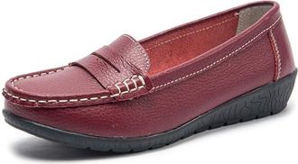Generic Mocassins confortables et d&eacute;contract&eacute;s pour femme, mocassins classiques en cuir pour femme pour le travail daffaires, rouge vin, 39.5 EU