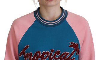 Dolce & Gabbana Womens Blue Pink Queen Sequin Crystal Sweater Cotton Clothing