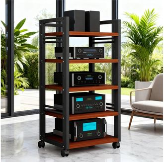 Generic HiFi-Rack, AV-Medienst&auml;nder Mit Rollen, 5-stufiger Audio-Video-Regal Verst&auml;rker Rack, Holz-Stereoschrank, Verstellbare Regale, CD-Player-St&auml;nder F&uuml;r H