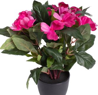 Botanic-Haus künstliches Fleißiges Lieschen (Impatienbusch) im schwarzen Kunststofftopf, Farbe: rosee-pink