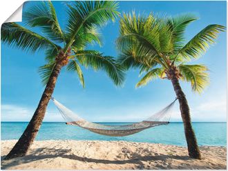 Artland Wanddeko Poster & Kunstdrucke Wandposter 120x90 cm Karibik Palmen Strand Meer Hängematte Urlaub Sommer Südsee T4TO